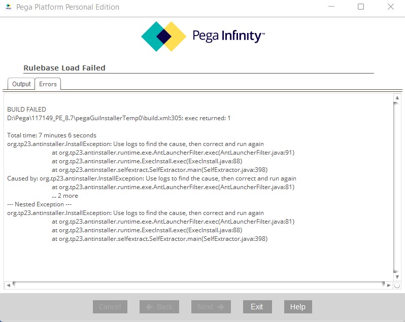 Getting an Error while installing pega personal edition 8.7 | Support Center